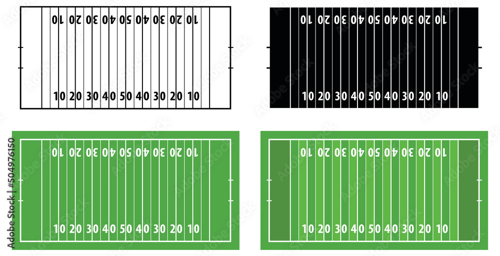 American Football Field with Lines Diagram Set - Outline, Silhouette ...