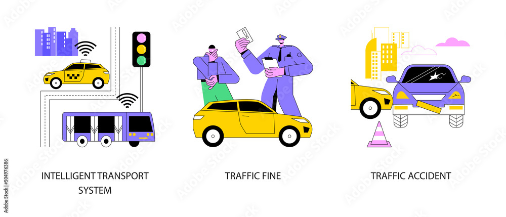 Traffic control abstract concept vector illustration set. Intelligent ...