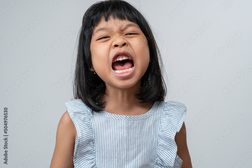 Portrait of angry emotional Asian girl screaming and frustrated ...