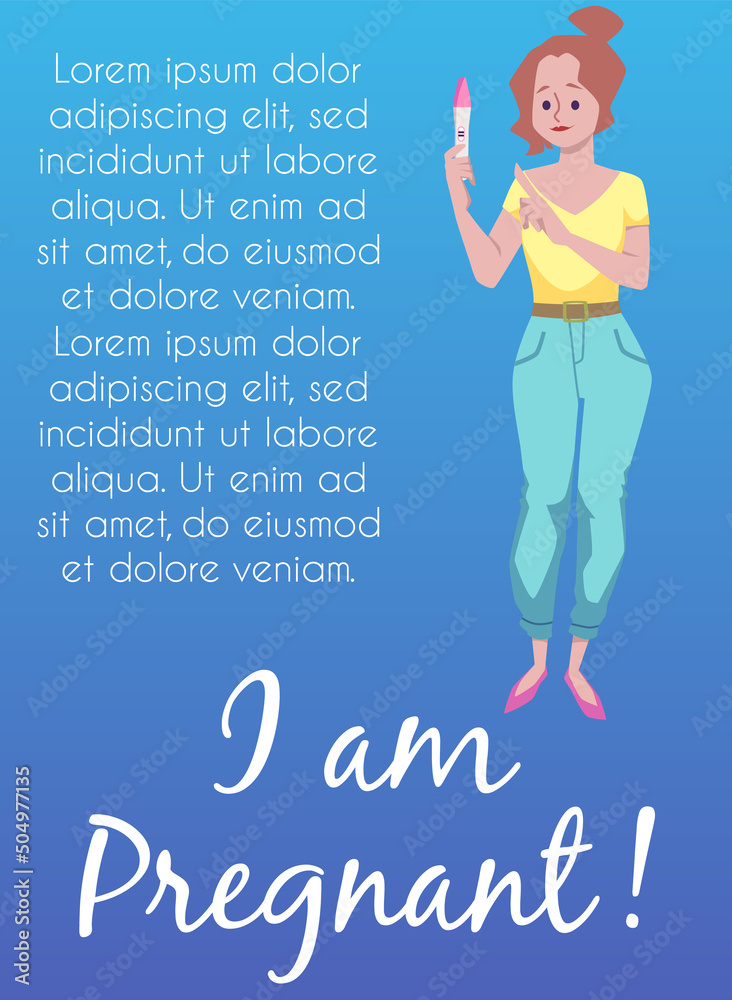 Pregnant woman holds positive pregnancy test, announcement poster ...