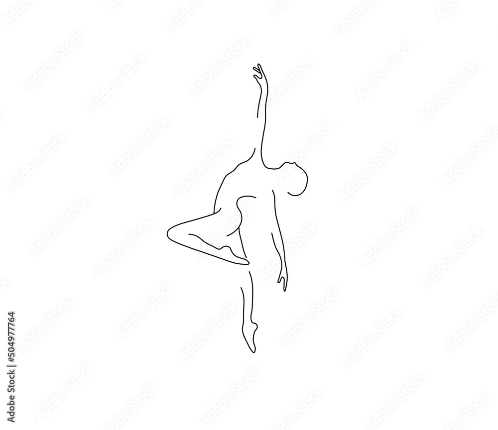 Vector isolated ballet danser man contour line silhouette drawing ...