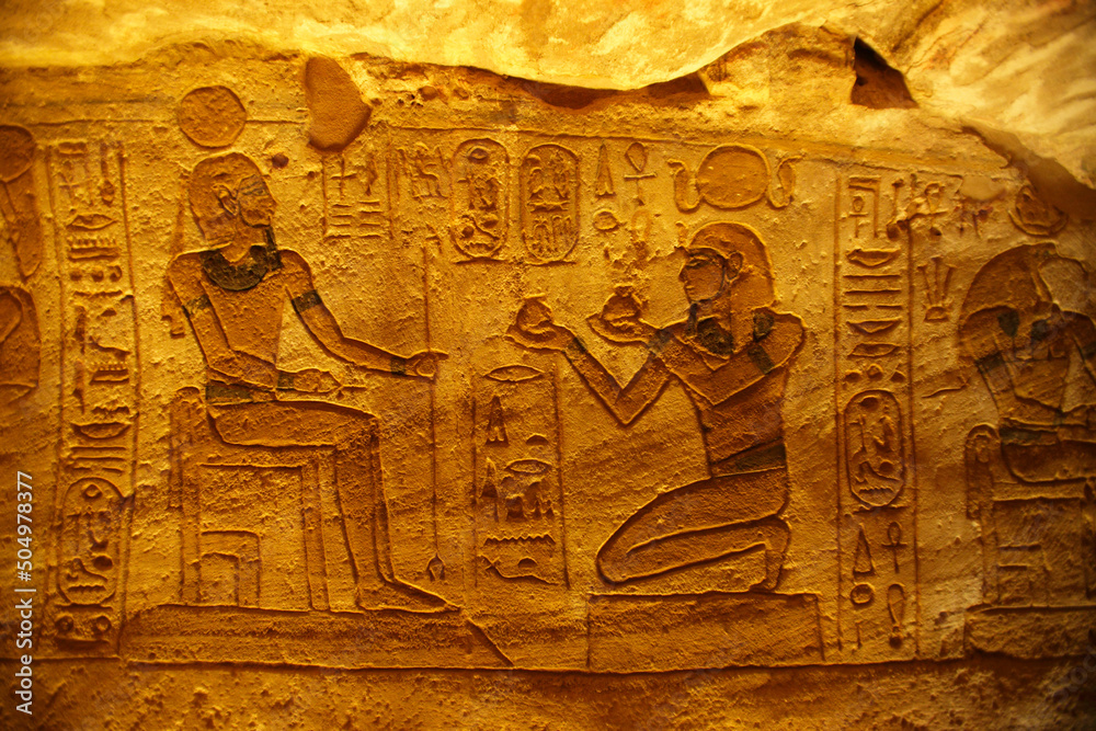 Photo & Art Print Hieroglyphs at Abu Simbel showing Nefertari, Aswan ...