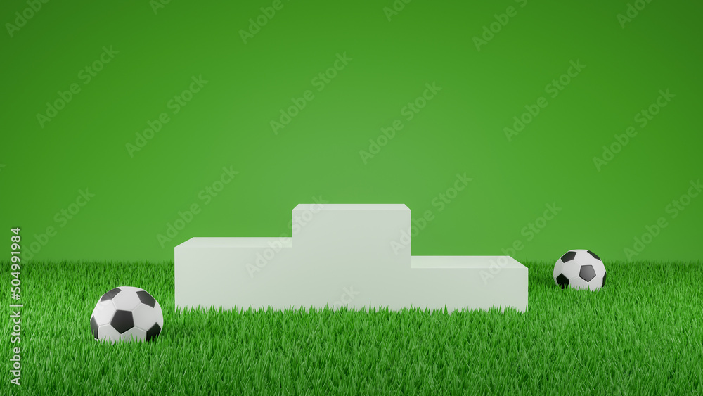 3D Render Soccer podium on green grass soccer field background. Product ...