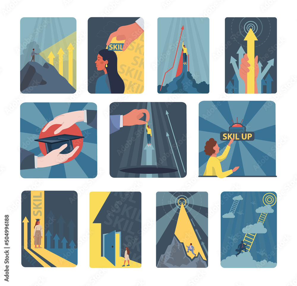 Skill up set. Increasing of business or professional abilities. Stock ...