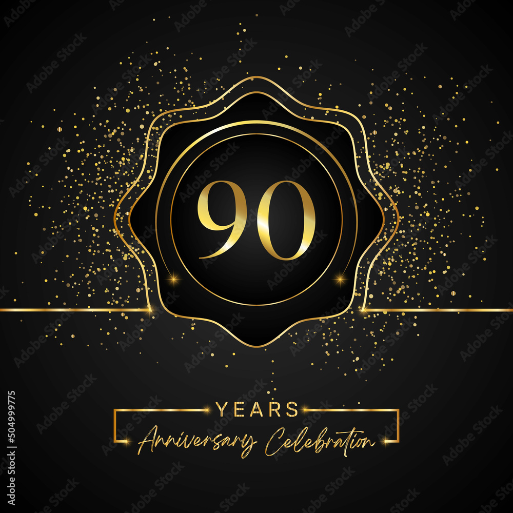 90 years anniversary celebration with golden star frame isolated on ...
