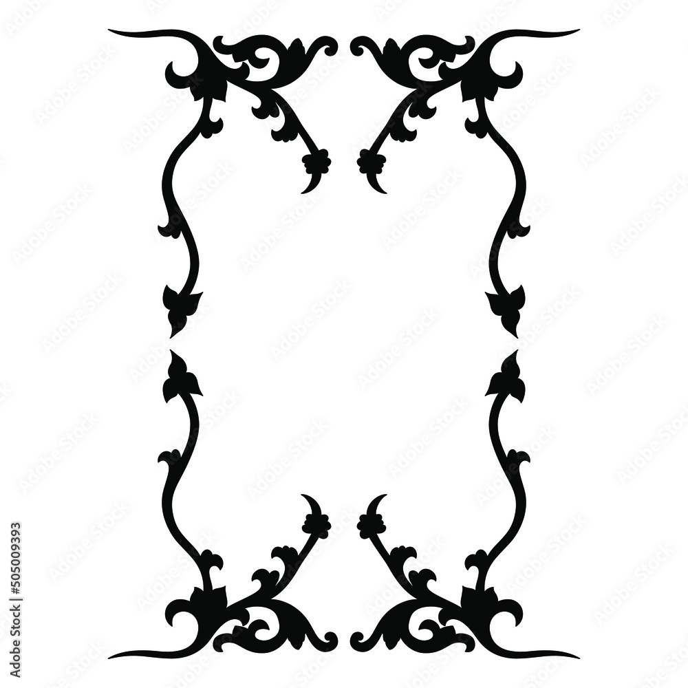 Rectangular floral frame with stylized leaves. Vintage medieval style ...