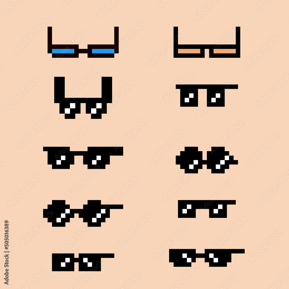 Vector eyeglass frame or sunglasses with pixelated glasses. Pixel art ...