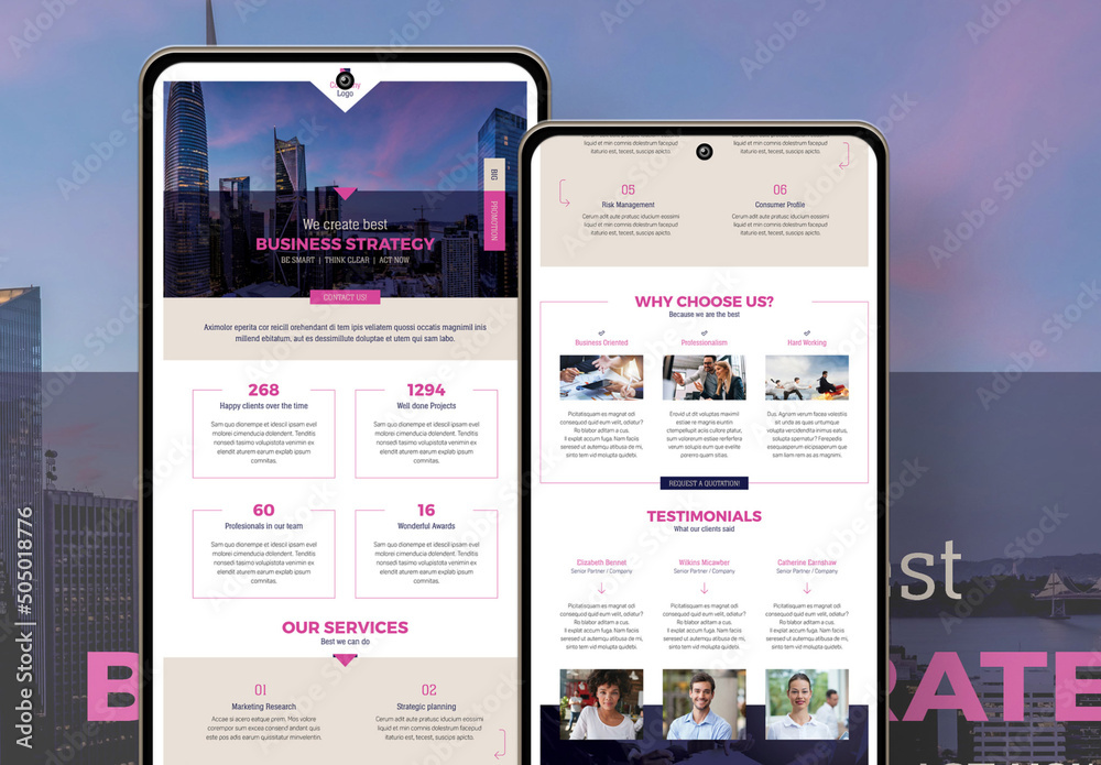 Business Promotion Email Newsletter with Blue and Magenta Accents Stock ...