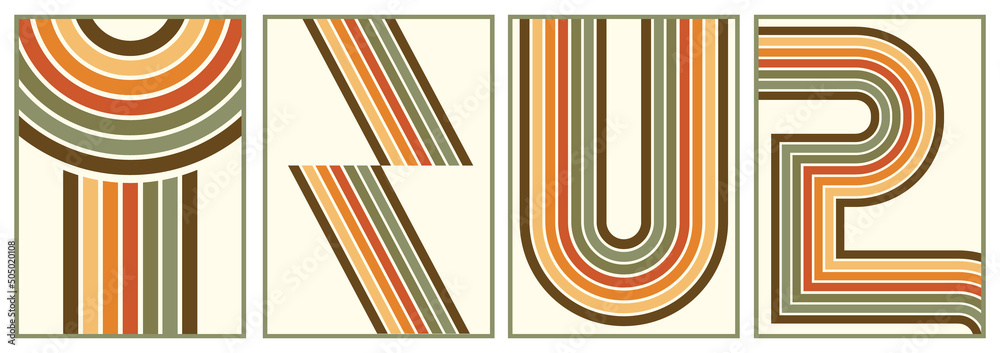 retro vintage 70s style stripes background poster lines. shapes vector ...