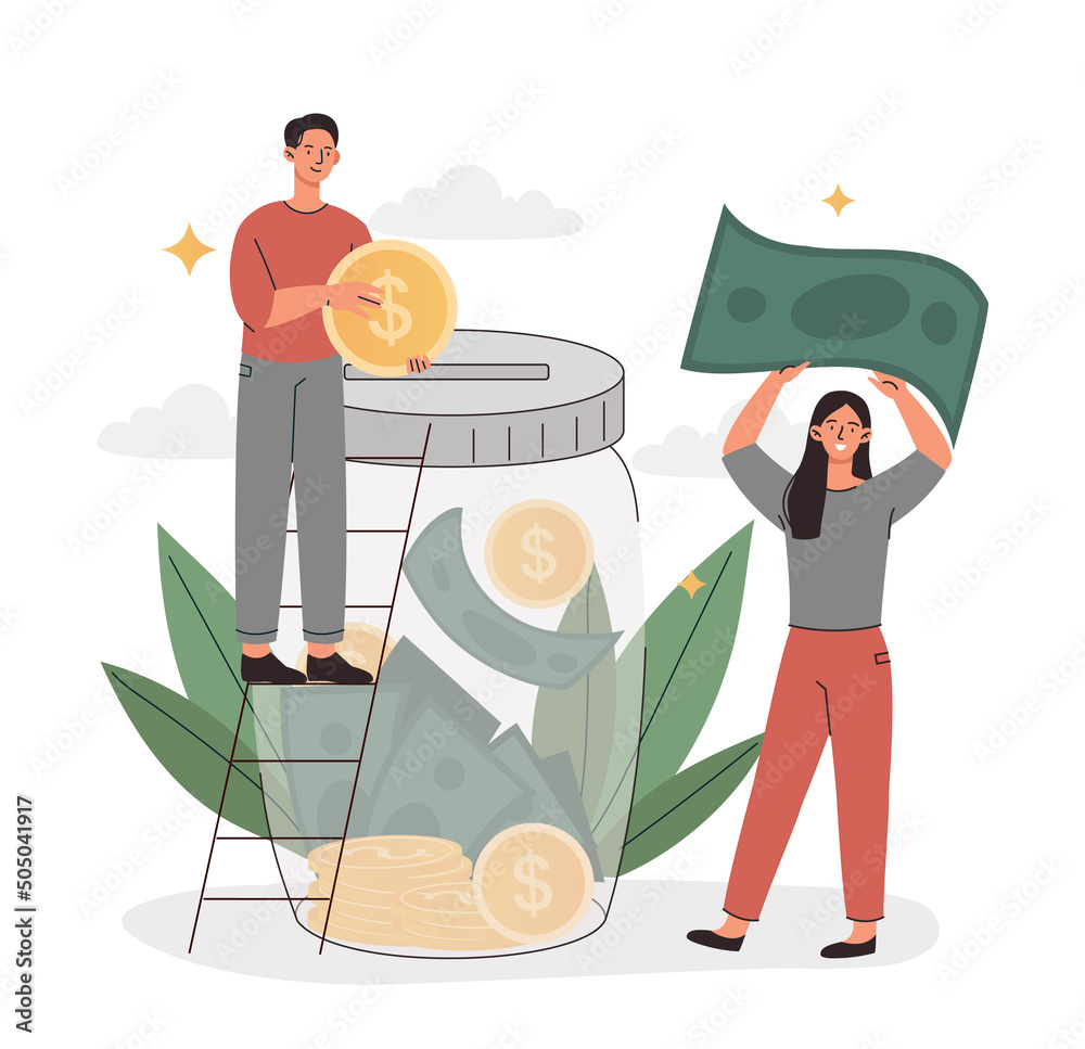 Family couple savings money concept. Young man and woman throw gold ...