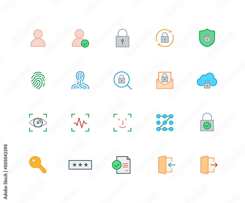 authorization linear icons and color icons. login, logout, password ...