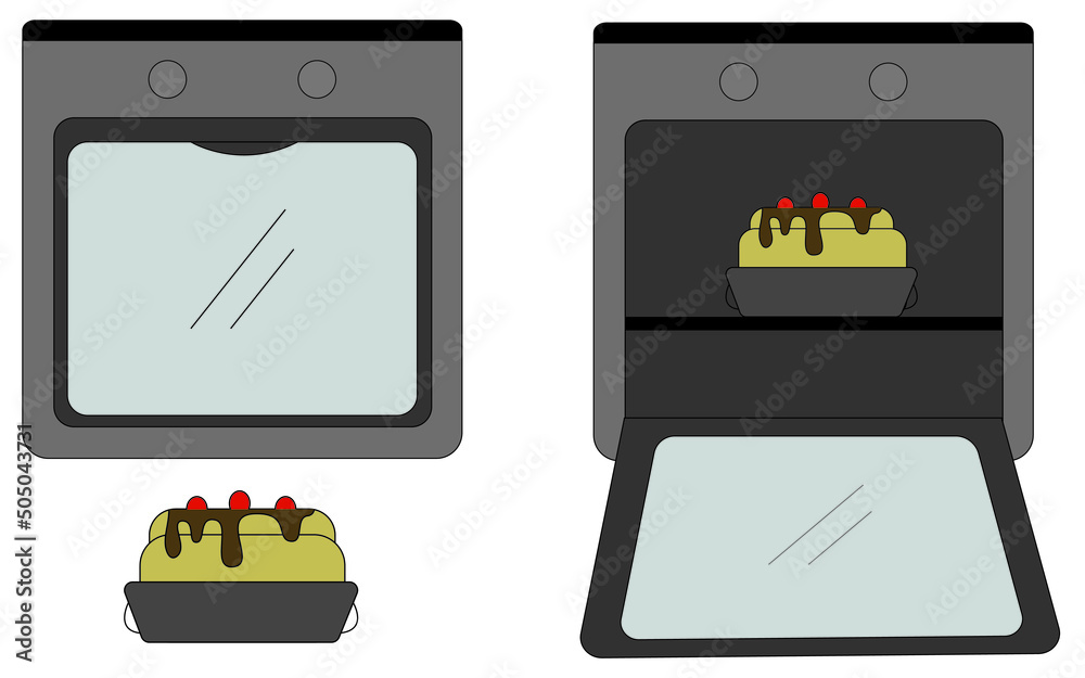oven, simple oven icon. open oven with cake, bake in oven, bake cake ...