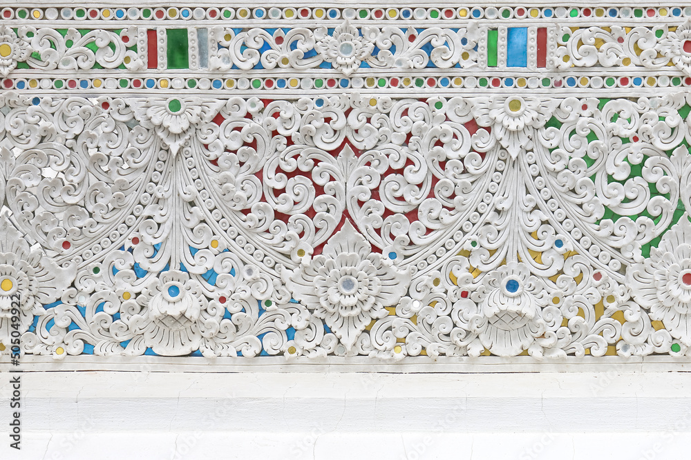 The White stucco , thai style on the temple Wall texture background ...