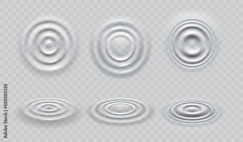 Ripple Water Waves Top View Realistic 3d Vector Caustic Drop Or Sound