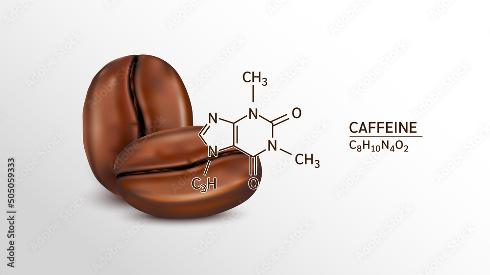 Coffee beans and Caffeine structural chemical formula. Isolated on ...