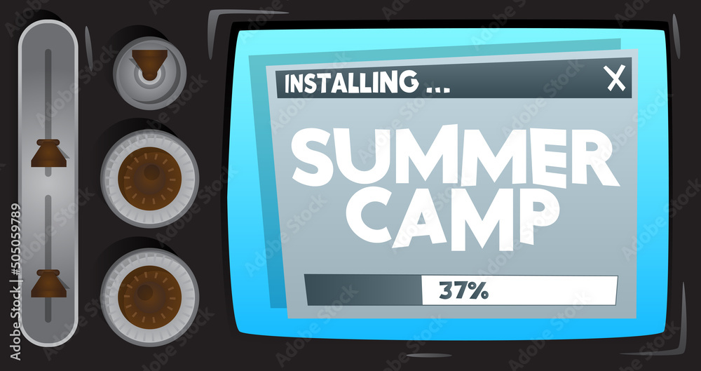 Cartoon Computer With the word Summer Camp. Message of a screen ...