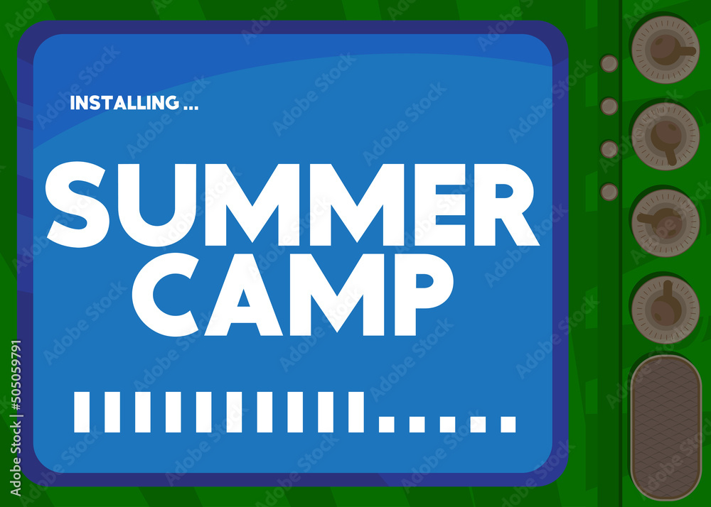 Cartoon Computer With the word Summer Camp. Message of a screen ...