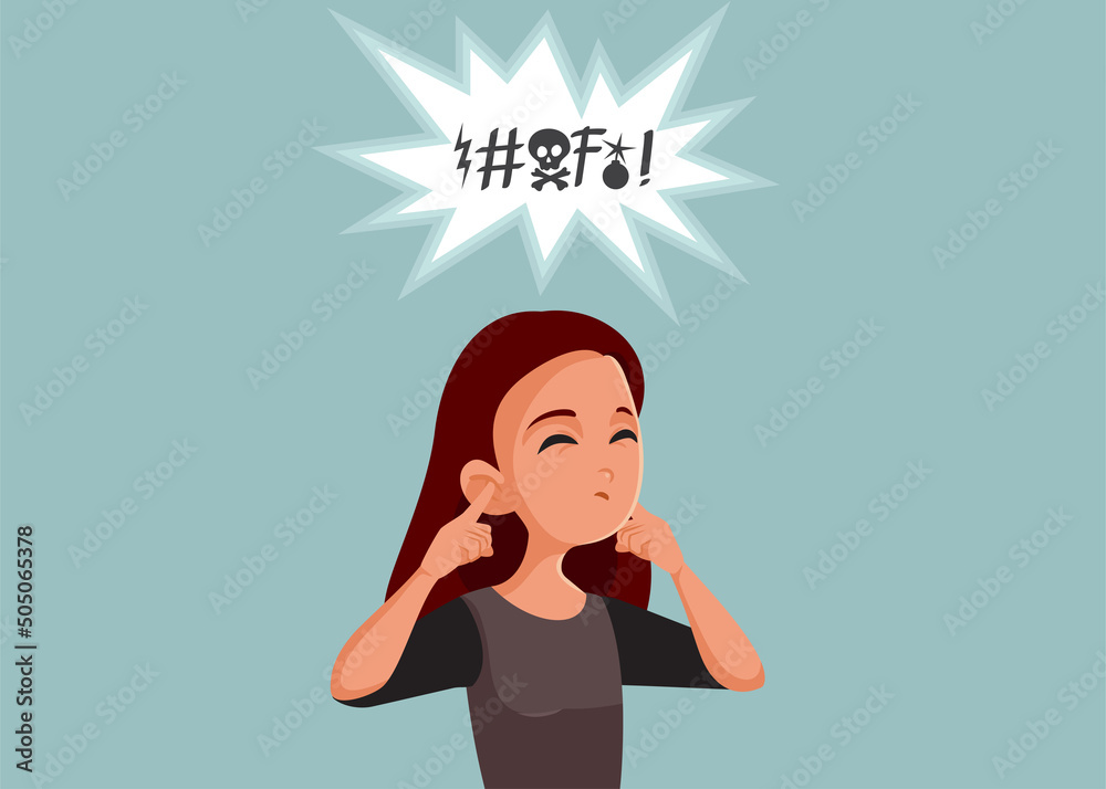 Angry Teen Girl Protecting Her Ears from Bad Language Vector Cartoon ...