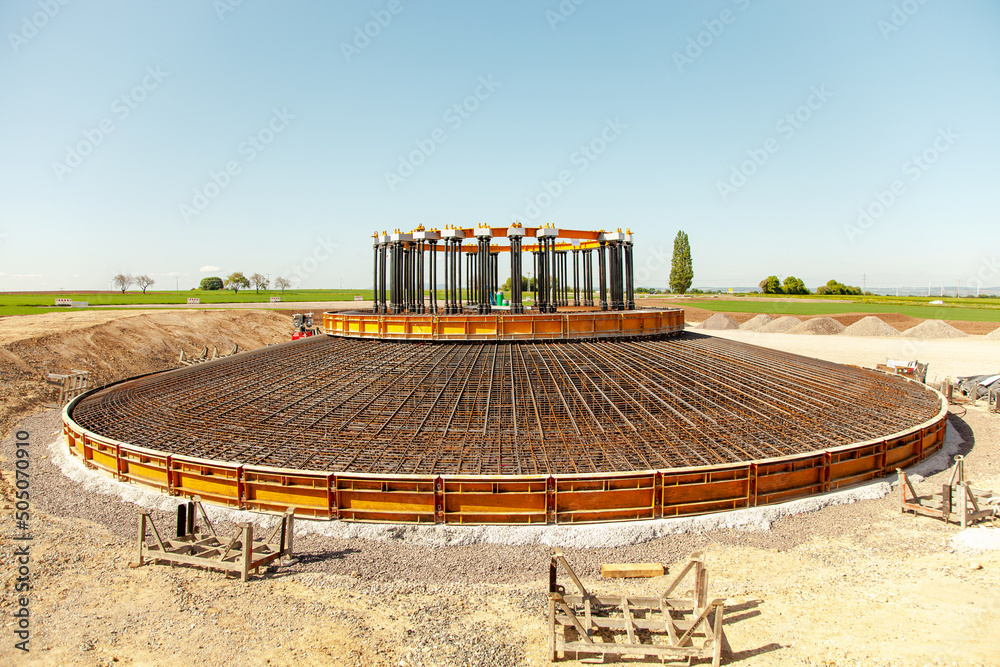 Stockfoto Construction site. concrete foundation of wind turbines with ...