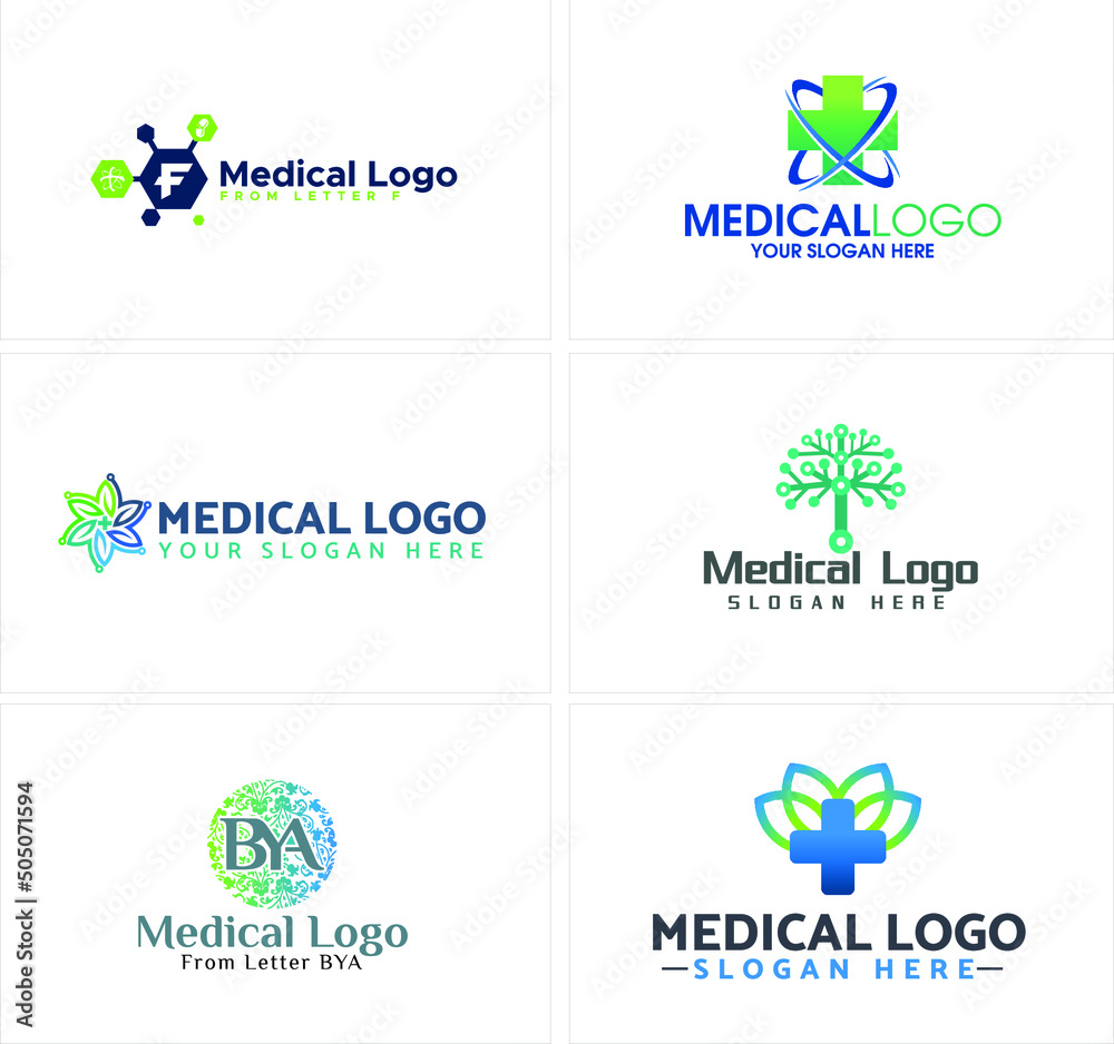 A set medical logos template with various kinds symbol such as hexagon ...