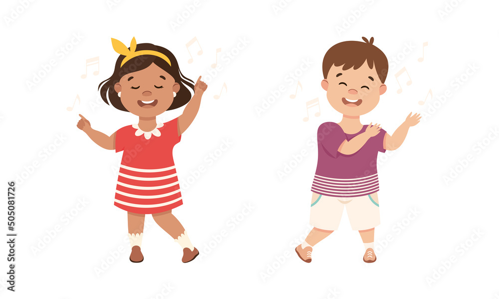 Happy Little Boy and Girl Dancing to Music Moving Body and Having Fun ...