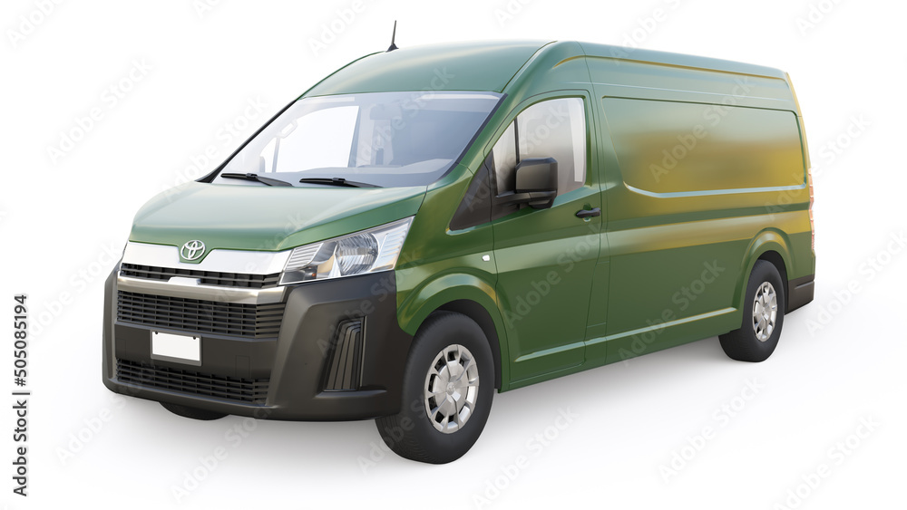 Tokyo, Japan. April 12, 2022: Toyota Hiace. Green commercial van for ...