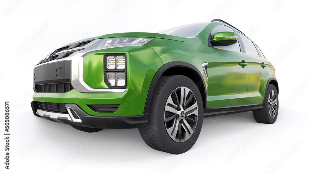 Tokyo. Japan. April 6, 2022. Mitsubishi ASX 2020. Green compact urban ...