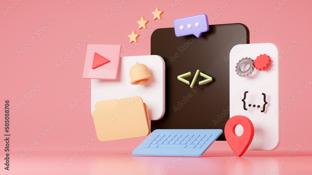 Programing Concept Element With Coding And Design 3d Rendering Stock Illustration Adobe Stock