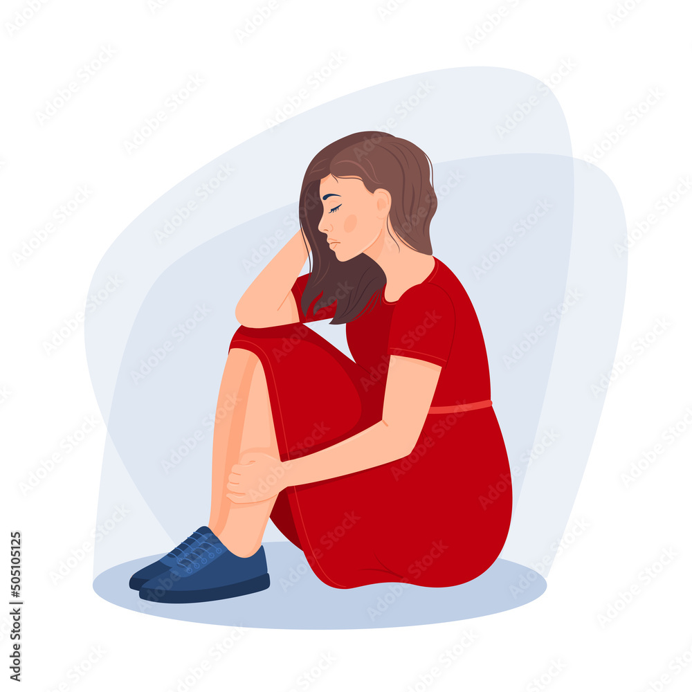 Depression and woman concept. A young girl is immersed in negative ...
