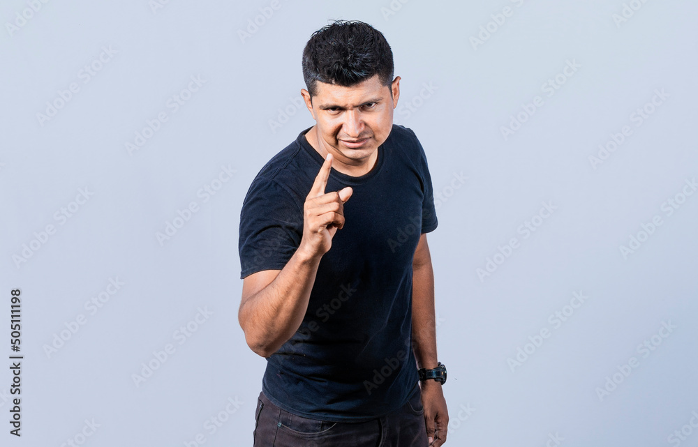 Concept of angry person threatening head on, Hey you, be careful ...