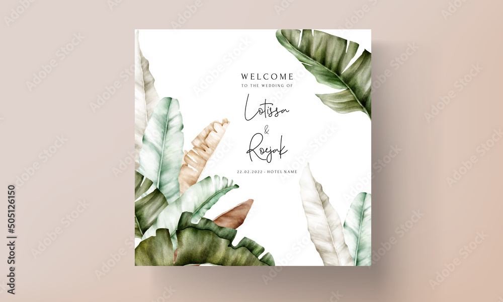 elegant banana leaves wedding invitation card Stock Vector | Adobe Stock