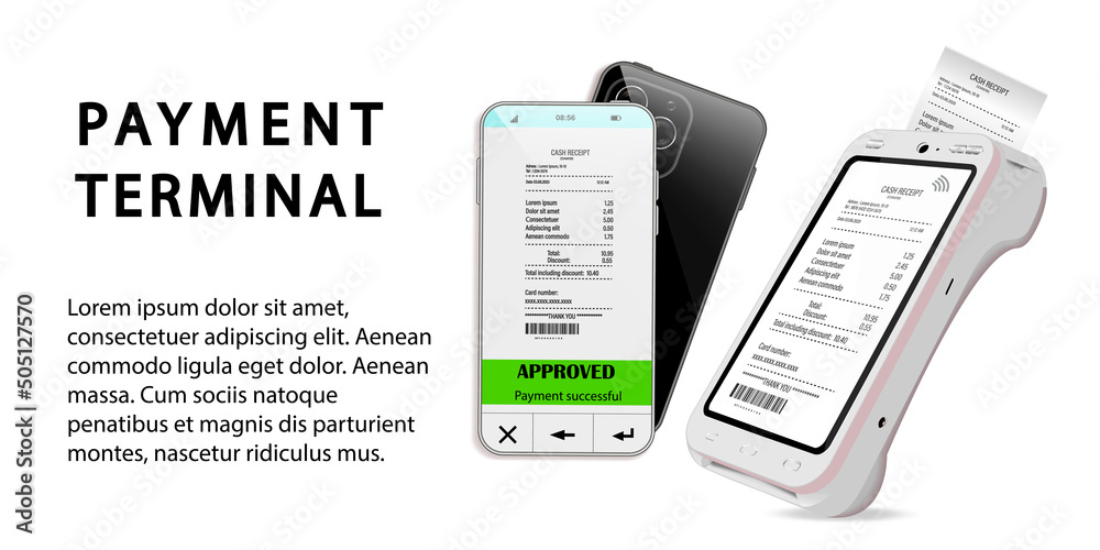 Vector Realistic black 3d Payment machine. Close-up of a POS terminal ...