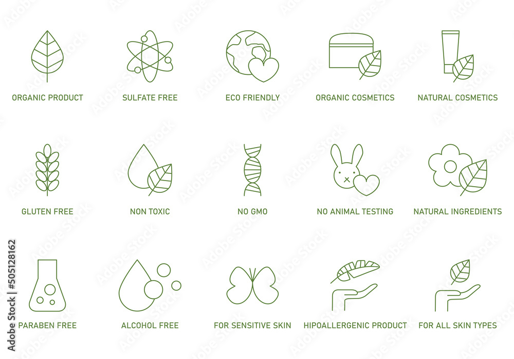 Set of eco friendly signs, icons. Collection of green line art symbols ...