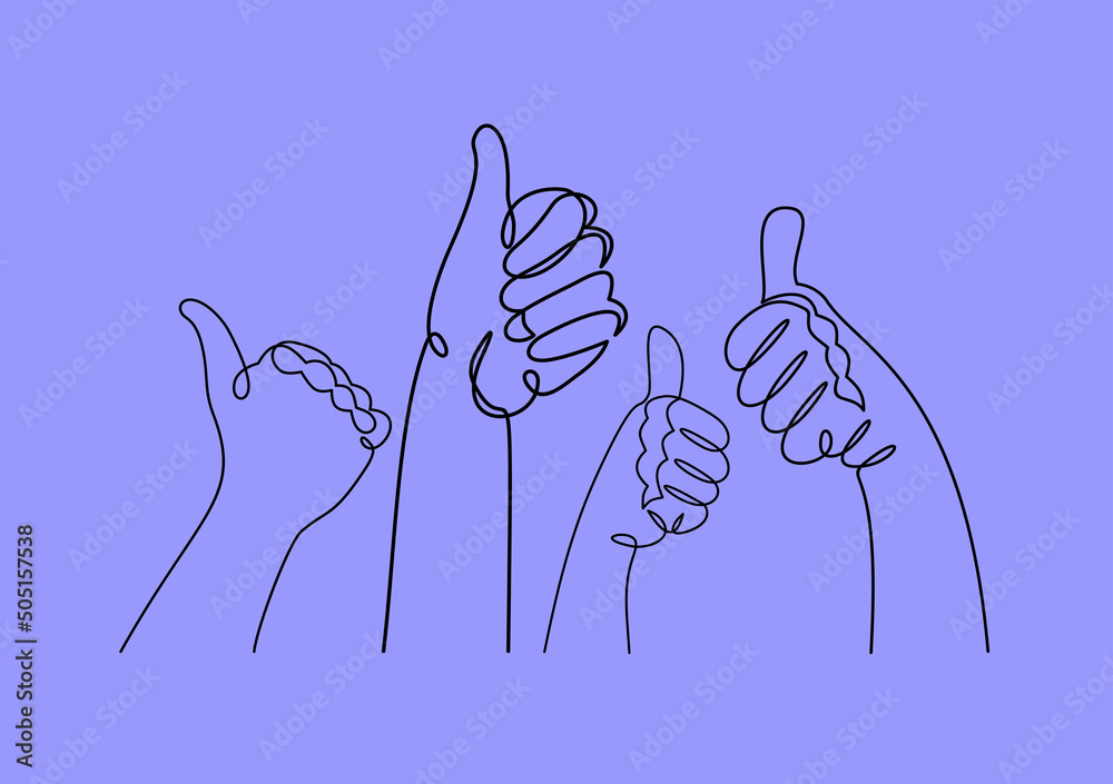 Single line drawing of thumbs up. Business group continuous line draw ...