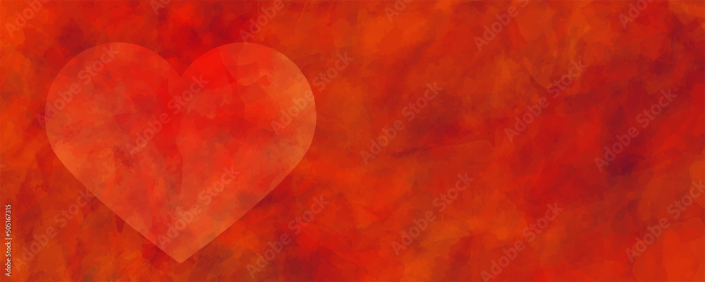 Heart and passion. Vector watercolor art background with red fire on ...