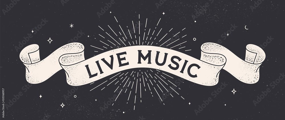 Live Music. Vintage ribbon with text live music. Black white vintage ...