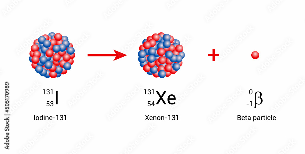 Iodine 131 Nucleus Undergoes Beta Decay To Form Xenon 131 Stock Vector Iodine 131 Nucleus Undergoes Beta Decay To Form Xenon 131 Stock Vector