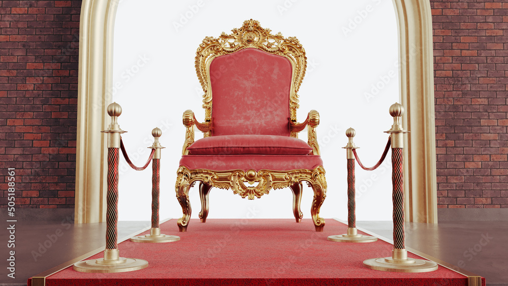 Throne of the kings front of arch door, VIP throne, Red royal throne ...