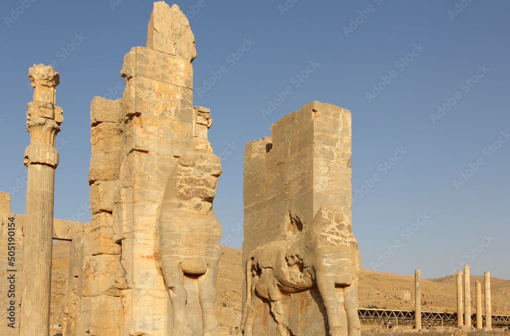 The Xerxes Gate, aka Gate of All Nations, Persepolis, Iran Stock Photo ...