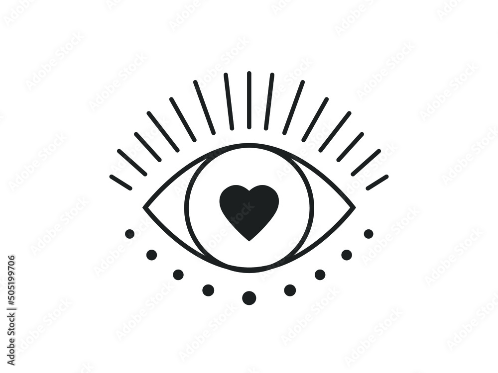 Heart Inside eye Sign. Outline eye with heart and editable stroke drawn ...