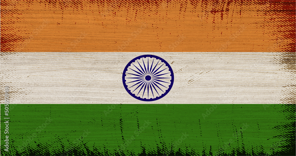 INDIA flag insoled on wood texture with rectangular frame vintage ...