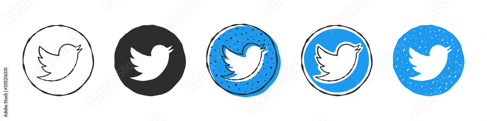 Twitter logo. Social media icons. Hand drawn logos. Vector images Stock ...