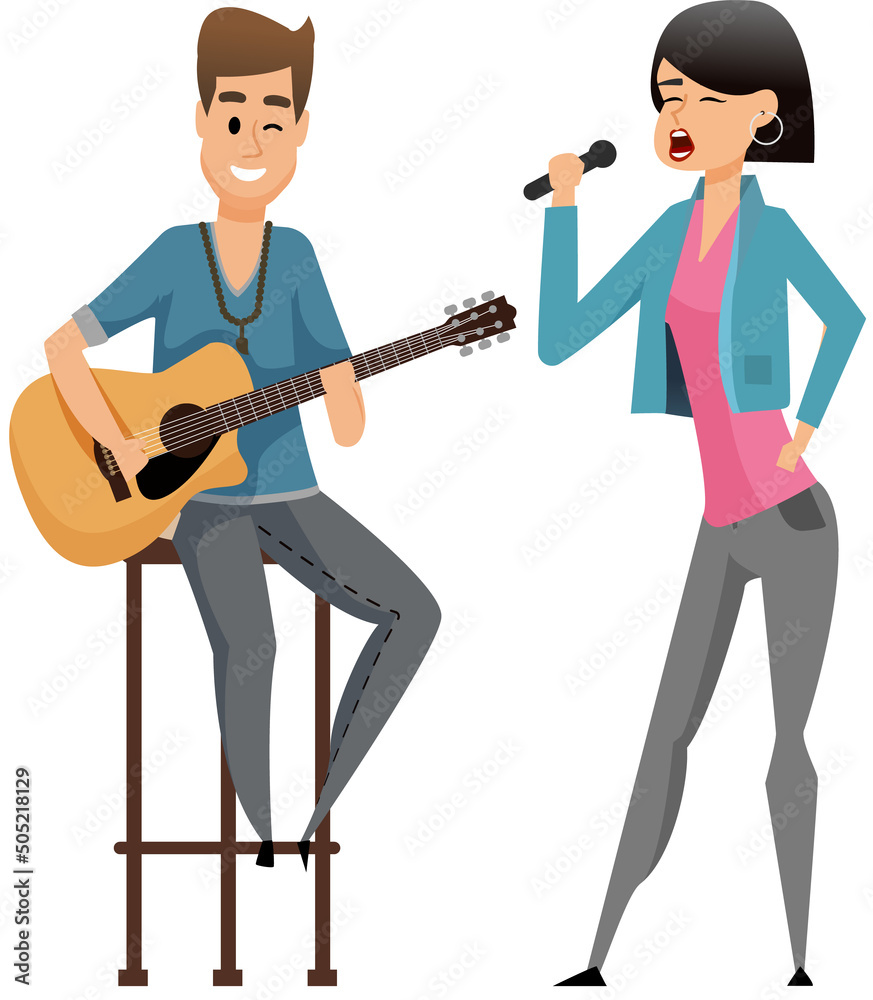 Music band, playing guitar, duet singing concept. Man playing musical ...