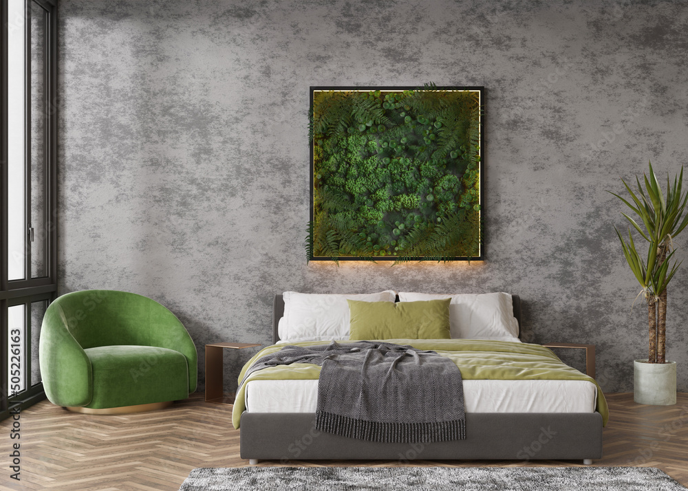 Stabilized moss hanging on the wall in modern interior. Panel of green ...