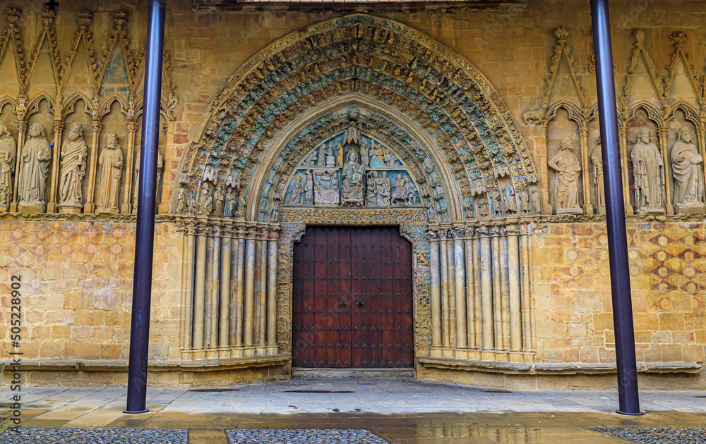 Romanesque portal of the Santa Maria la Real church decorated with ...