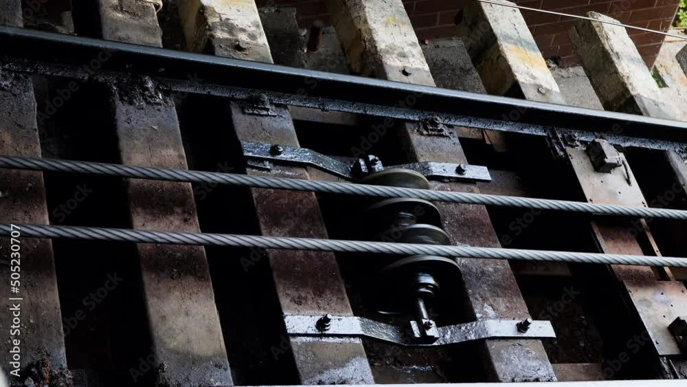 Stainless Steel Wire Ropes slide on iron wheels. The mechanism of ...