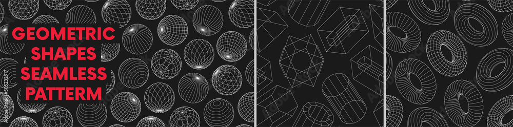 Seamless pattern with linear form geometric shapes, strange wireframes ...