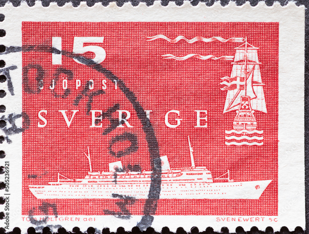 SWEDEN - CIRCA 1958: a postage stamp from SWEDEN, showing a historic ...