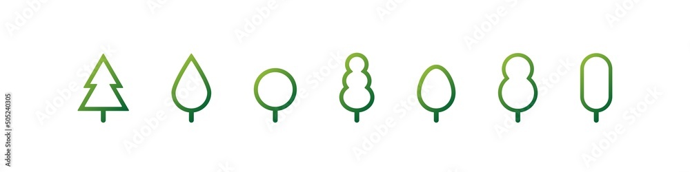 Green Trees flat icons. Collection isolated tree. Isolated vector ...
