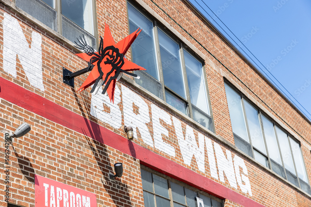CHICAGO, IL, USA - APRIL 10, 2022: Revolution Brewing is Illinois' largest craft brewery. The ...